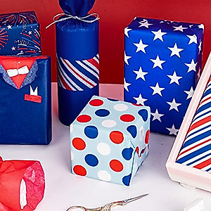 WRAPAHOLIC Wrapping Tissue Paper - 60 Sheets 14 x 20 Inch Blue Red White Tissue Paper Bulk for Independence Day Gift Wrapping, Arts & Crafts, Packing and Decorations
