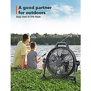 Battery-operated Fan, 15750mAh Battery Rechargeable Fan Industrial Cordless Fan Waterproof, 1700 CFM Airflow, Stepless Speed Control 220° Adjustable Head Portable Outdoor Fans Patios Bedroom