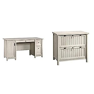 Sauder Edge Water Computer Desk, Chalked Chestnut & Costa Lateral File, Chalked Chestnut Finish