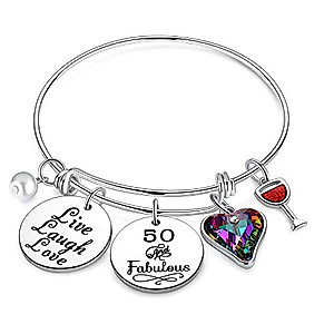 Ursteel 50th Birthday Gifts Women, Gift for 50th Birthday Woman Turning 50 Years Old Birthday Gifts for Sister Women Friends Female, 50 and Fabulous Bracelet Happy 50th Birthday