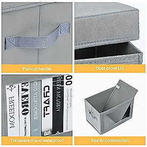 DIMJ Storage Bins with Lids, Foldable Sorage Bin for Closet, Storage Baskets with Window, Fabric Storage Bins with Handle for Clothes, Books, Baby items (Grey, Set of 4)