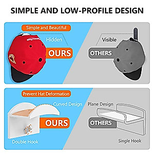 AIDIMMING 16-Pack Upgraded Hat Hooks for Wall, Adhesive Holder for Disney Ears, Mouse Ear Holder, Multi-functional Hat Organizer, Minimalist Hat Hanger, Easy to Install (White)