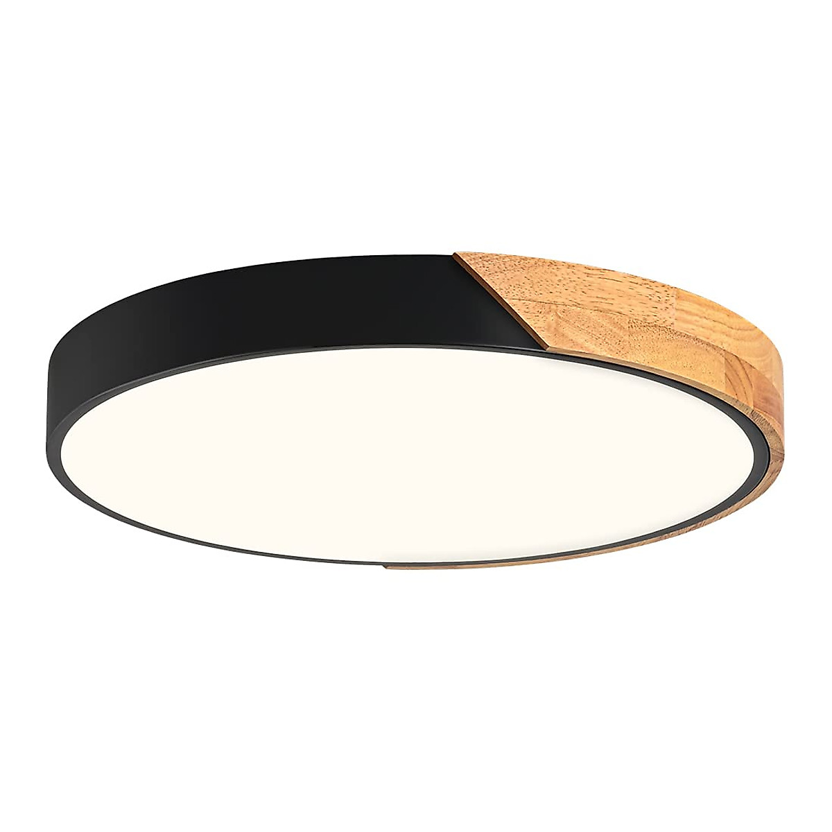 Vikaey Modern Dimmable LED Ceiling Light, Minimalist Wood Style 5CCT 2700K-6000K Flush Mount Ceiling Light Fixture, Round Lighting Lamp for Bedroom Living Room Dining Room Laundry, Black, 15.8"