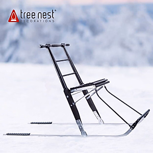 Tree Nest Foldable Snow Sled Portable Ice Fishing Kicksled Wooden Kick Steering Slider W/Solid Wood Seat & Handle Snow Sledge W/Metal Sliding Rail for Toddles, Kids, Teens