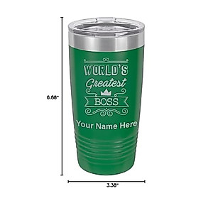 LaserGram 20oz Vacuum Insulated Tumbler Mug, World's Greatest Boss, Personalized Engraving Included (Green)
