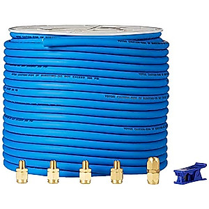 YOTOO Hybrid Air Hose 3/8-Inch by 250-Feet 300 PSI Heavy Duty, Lightweight, Kink Resistant, All-Weather Flexibility with 5pcs Solid Brass Repair Fittings, Blue