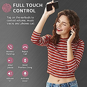 BACKWIN Wireless Earbuds Bluetooth Headphones, 28h Play Time, Clear Calls, CVC8.0 Noise Cancellation, Bluetooth 5.3, Touch Control, Built-in Mic, Deep Bass, IPX7 Waterproof Sports/Travel/Work (Pink)