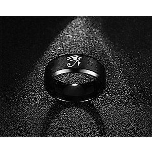 KBNSUIAN Black Egyptian Eye of Horus Band Ring for Men Women Stainless Steel Horus Eye Finger Ring Healing Amulet Prayer Jewelry for Him Her,Size 7