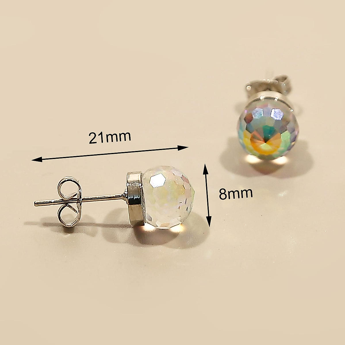 Crystal Earrings for Women,6mm Crystal Disco ball Earrings,Crystal Stud Earrings,Multicolor Studs Earrings for Women,Hypoallergenic Earrings Disco Jewelry for Women