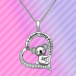 LOVGIFSET Sterling Silver Koala Necklace Cute Koala Bear Pendant Necklaces for Women Koala Gifts Bear Jewelry I Love You Forever