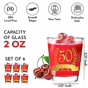 BISYATA 50th Birthday Gift or Birthday Decoration for Women Men - 50 Celebrate - 50th Shot Glass Set of 2-50th Gold Anniversary Decoration or Gift - 2oz - With Gift Box