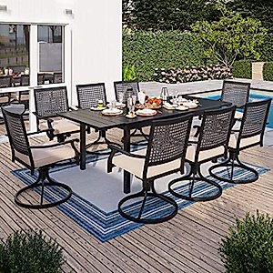 Sophia & William Patio Dining Set 9 Piece Expandable Outdoor Table Furniture Set with 8 Swivel Dining Metal Chairs and 1 Rectangular Expanding Dining Table for Garden Deck Backyard