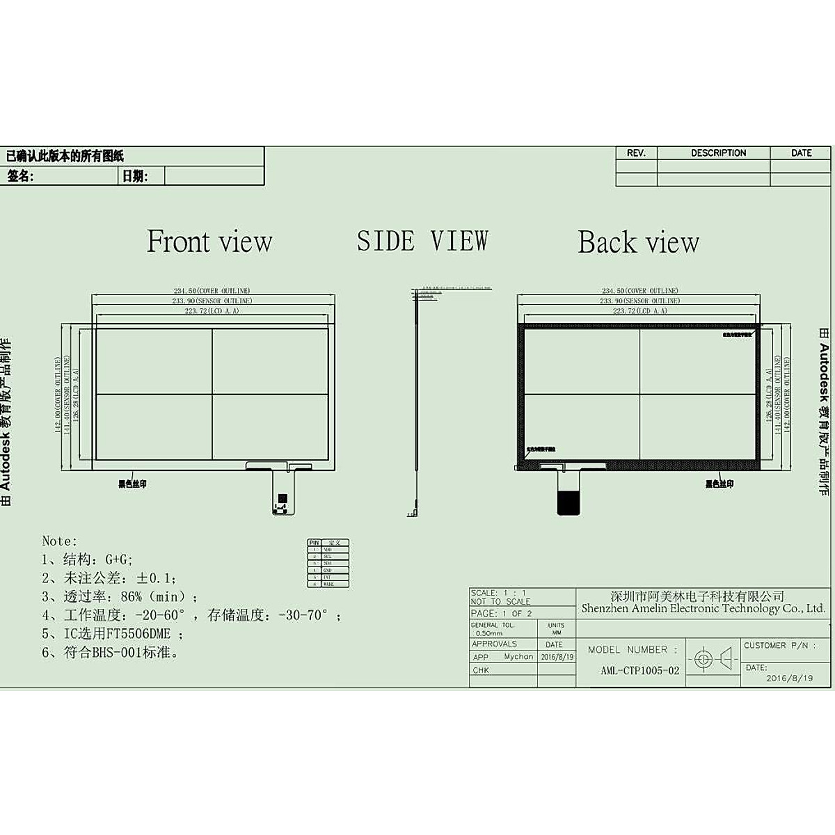SANZAMELIN 10.1-inch 1024 * 600 Resolution RGB Interface IPS Without Backlit Capacitor TP Touch Screen
