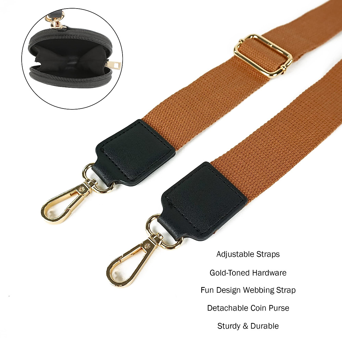 EVVE Wide Replacement Straps for Handbags with Coin Purse - For Over Shoulder Crossbody Bag, Guitar Style, Adjustable Length