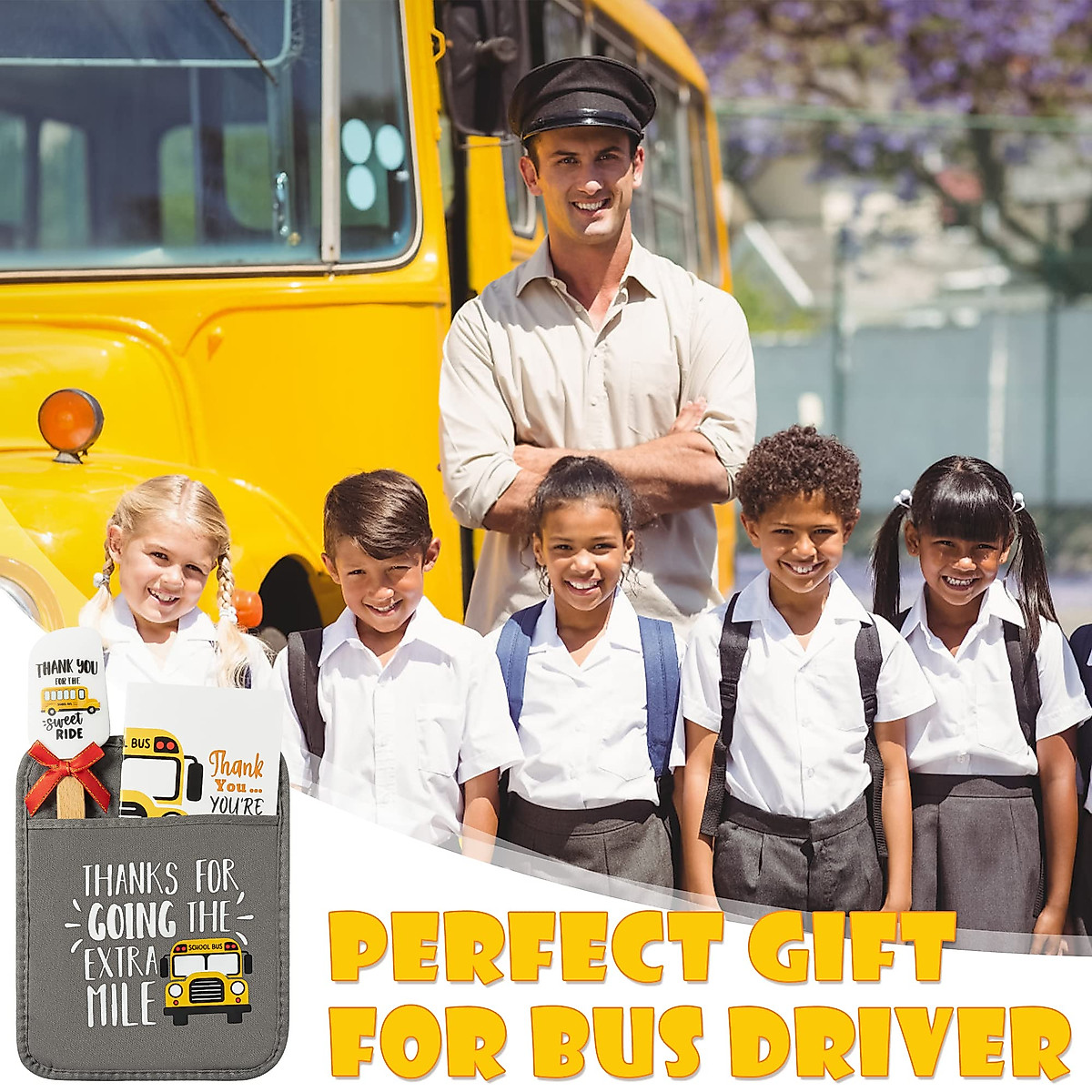 R HORSE 3Pcs School Bus Driver Gift Funny Cookie Bag Silicone Spatula Set with Greeting Card Thank You Bus Driver Present Potholder Heat Resistant Oven Mitt Bus Driver Retirement Teacher Day Gift