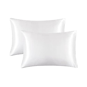 HommxJF White Satin Pillowcase Standard Set of 2 with Envelope Closure，White Silk Pillowcase for Hair and Skin (20x26)