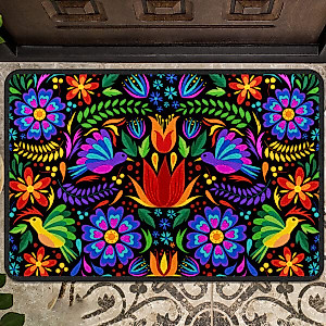 Doormat Floral Mexican Birds Floor Mat Resist Dirt Entrance Rug Machine Washable Carpet for Home Non Slip Rugs for Kitchen/Bathroom/Laundry Room Carpet 35'' x 24''