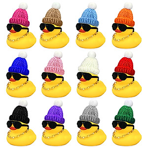 12 Set Mini Ducks with Mini Hats Necklace and Sunglasses Bath Duck Toy for Baby Shower Birthday Swimming Party Gift Favor Decorations