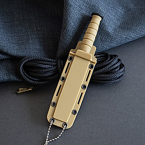 ASR Tactical Serrated Fixed Blade Outdoor Camping Wearable Neck Knife With Sheath, 6", Tan