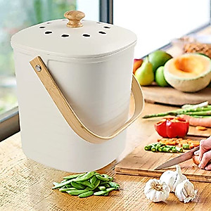 Yatmung Compost Bin Kitchen, Countertop Compost Bin, Compost Bucket Made of Bamboo Fiber, Small Compost Bin with Charcoal Filter, Cream