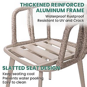 Erotr 4 Pcs Woven Bistro Dining Chairs: Aluminum Patio Dining Arm Chair - Handwoven Rope Armchair - Outdoor Cushion Patio Seating - for 330 lbs All Weather for Garden Backyard Balcony Deck Cafe Indoor