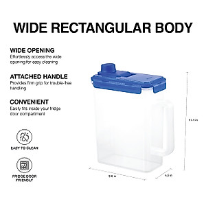 LocknLock Aqua Fridge Door Water Jug with Handle BPA Free Plastic Pitcher with Screw Top Lid Perfect for Making Teas and Juices, 1 Gallon, Blue