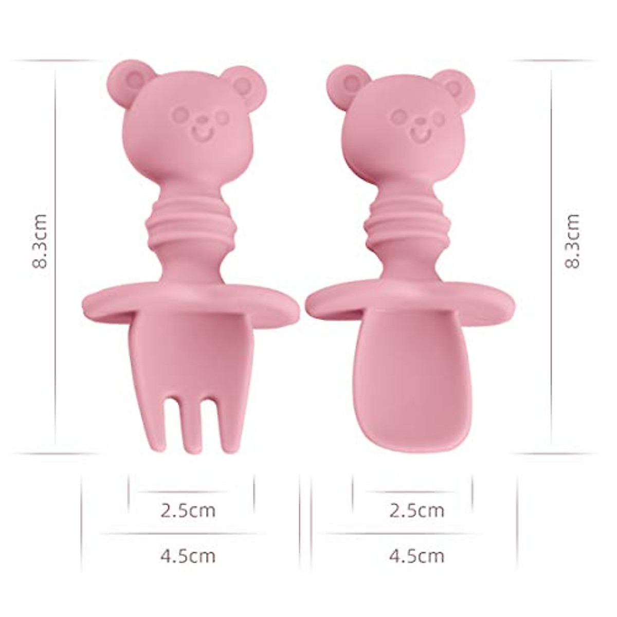 Baby Fork and Spoon Set, Silicone Self Feeding Utensil Easy Grip Toddler Cutlery Kit with Carry Case BPA-Free Anti-Choke for Infant Toddler Children First Led Training Weaning, 6-12 Month (Pink)