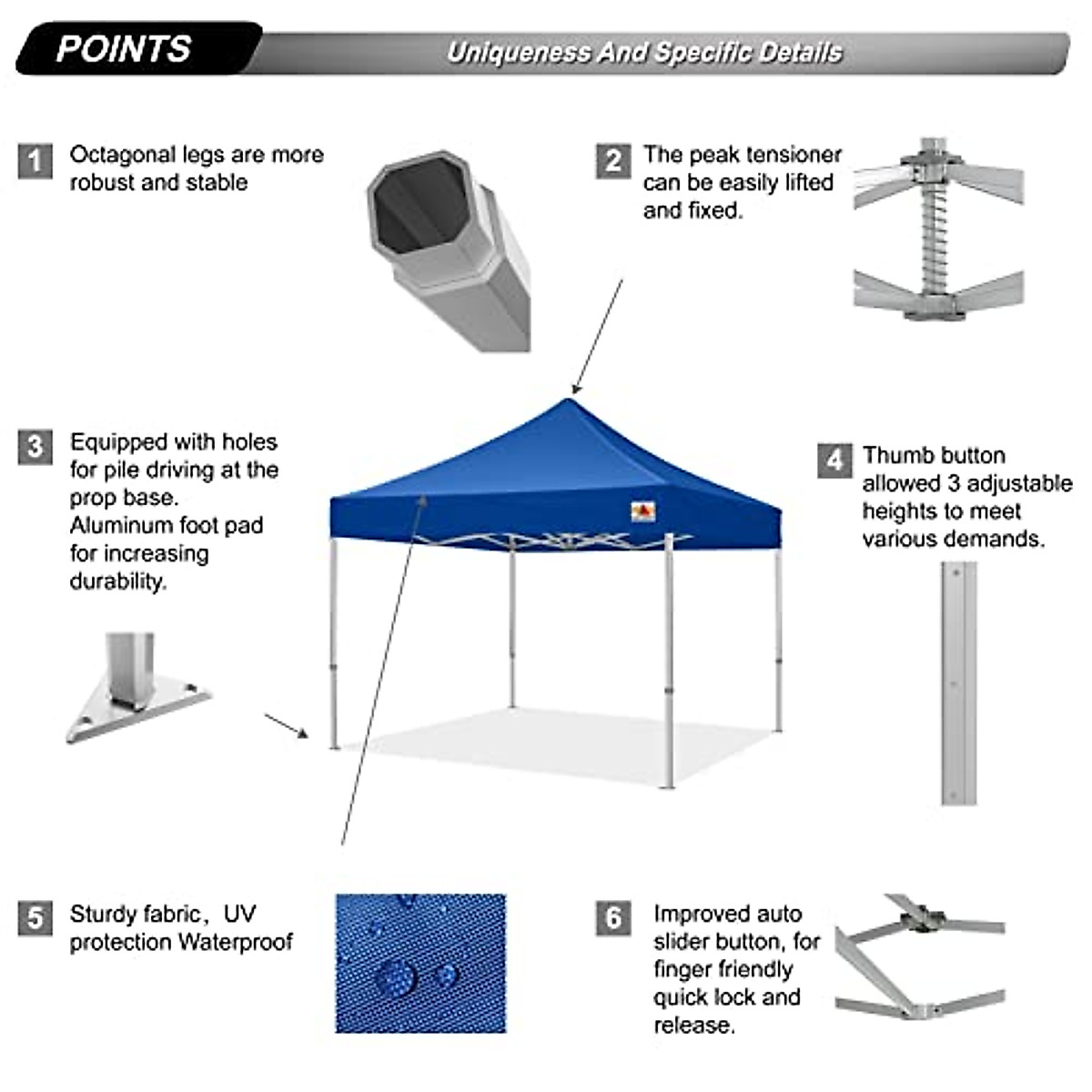 ABCCANOPY Large All Aluminum Canopy Commercial Instant Shade 10x10 Premium Series, Blue