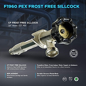 Midline Valve 6214G-OM Anti-Siphon Sillcock Frost Free Outdoor Faucet 1/2 in. PEX A x 3/4 in. Hose Bib, 14 in. Long, Chrome