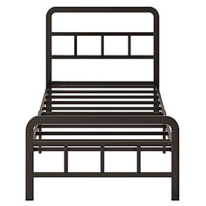 Lutown-Teen 12 Inch Twin Bed Frames with Headboard and Footboard, No Box Spring Needed, Heavy Duty Metal Mattress Foundation, Noise Free, Easy Assembly, Black