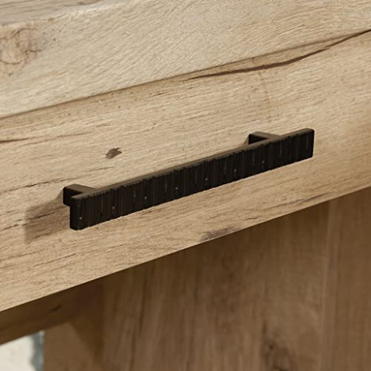 Sauder Pacific View L-Desk, L: 58.47" x W: 58.43" x H: 29.92", Prime Oak Finish