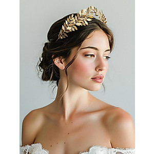 SWEETV Goddess Crown Bridal Headband Leaf Tiara Wedding Headpiece Gold Costume Accessories Greek Bridesmaid Prom Festival Hair Accessories Queen Crown Wedding Hair Piece for Women and Girls