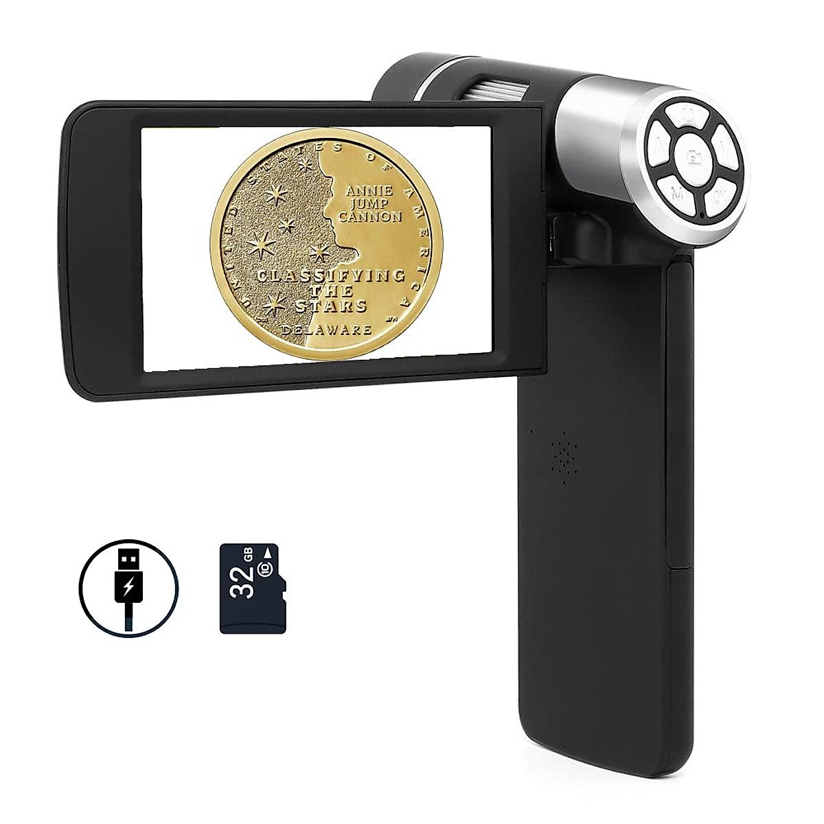 Andonstar AD203 Handheld Digital Microscope, 1080P FHD Portable Pocket Microscope, USB Microscope Camera for Kids Adults, 4'' Rotatable Screen, Coin Electronic Magnifier, Windows Compatible, 32GB