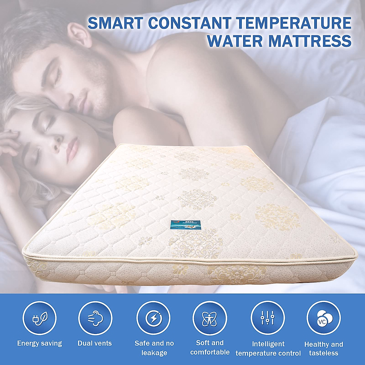 Waterbed Free Flow Full Wave Mattress - Softside Water Bed Mattress Heater Thermostat Waterbed Set Easy to Use Suitable for Home (California King, 50% Medium Wave)