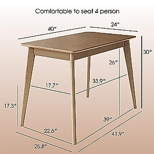 DAIVA CASA Pegasus Rectangular Dining Table - Birch Solid Wood Kitchen & Dining Room Furniture - Mid Century Modern Scandinavian Style – Brown Kitchen Table for Small Space – 40х24 inch