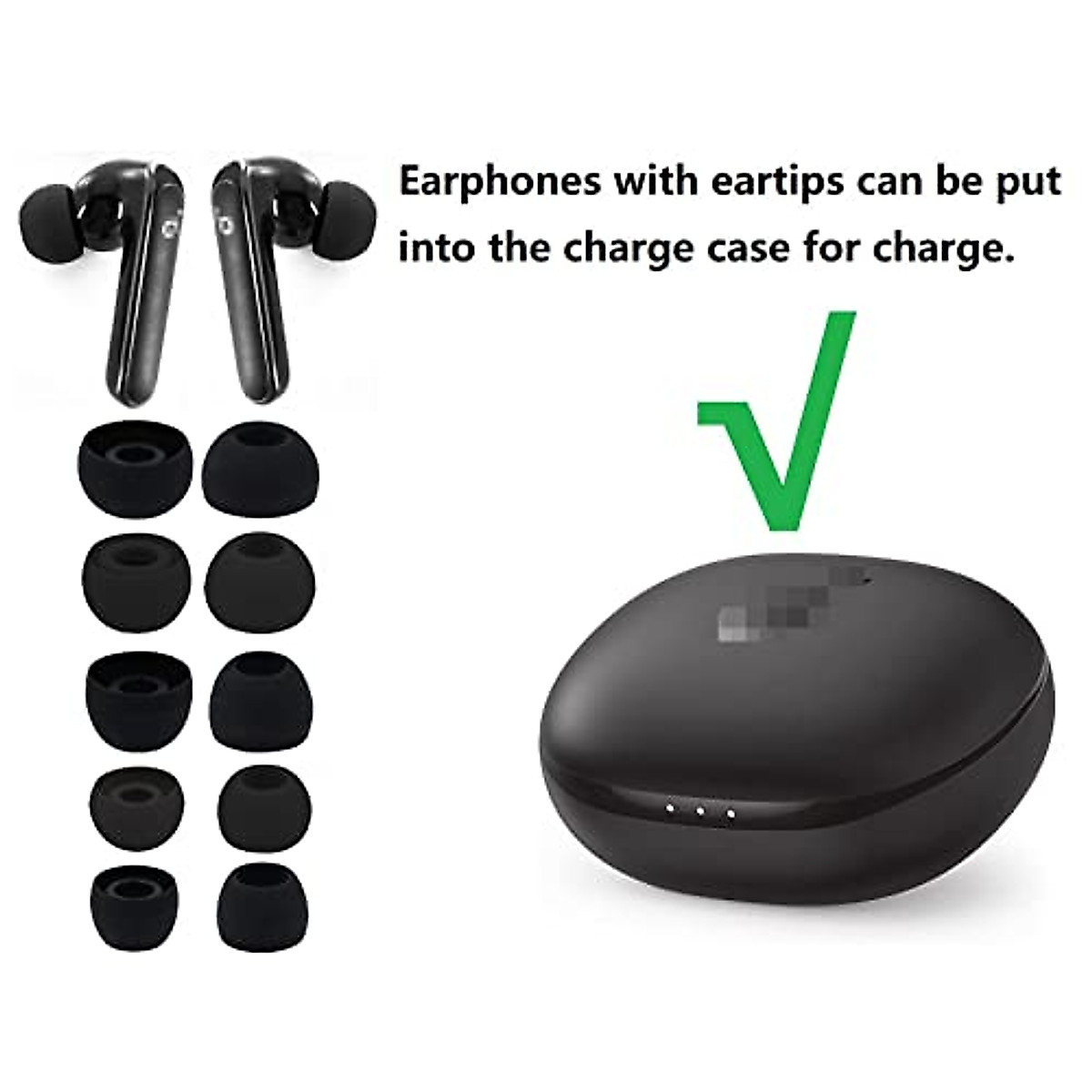 BLLQ Ear Tips Compatible with Anker Soundcore P2 / P3, Silicone Ear Buds Ear Cap Ear Plug Eartips Replacement for Soundcore Life P3 / Soundcore Life P2, XS/S/M/L/XL 5 Size 5 Pairs, Black