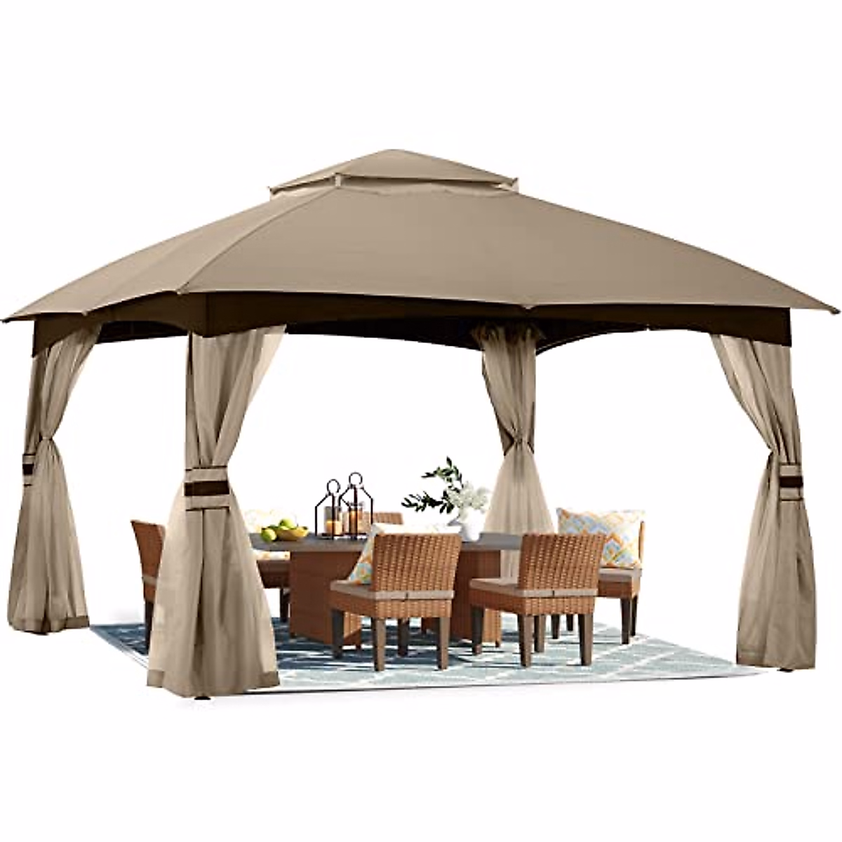 ABCCANOPY 10x12 Outdoor Gazebo - Patio Gazebo with Mosquito Netting, Outdoor Canopies for Shade and Rain for Lawn, Garden, Backyard & Deck (Khaki)