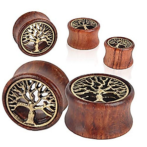 Oasis Plus Tree of Life Organic Wood Flesh Tunnels Double Flared Ear Stretcher Saddle Plugs Gauge 8mm 0g
