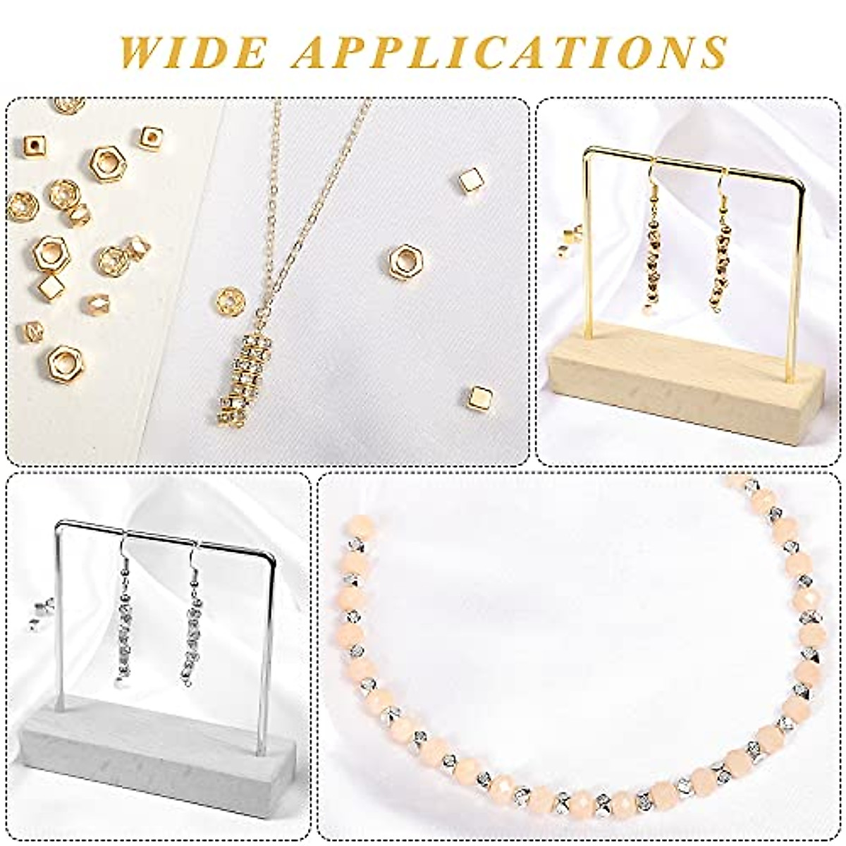 2000 Pieces DIY Assorted Spacer Bead Set Round Smooth Tiny Bead Diamond Ring Bead Cube Faceted Spacer Bead Corner Square Bead Loose Jewelry Bead for Bracelet Earring Necklace DIY Jewelry Craft Making