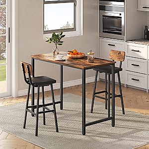 HOOBRO Bar Stools, Bar stools Set of 2 PU Upholstered Tall Bar Chairs, Barstools with Backrest and Footrests, for Kitchen, Dining Room,Bar, Cafe, Rustic Brown and Black BF84BY01