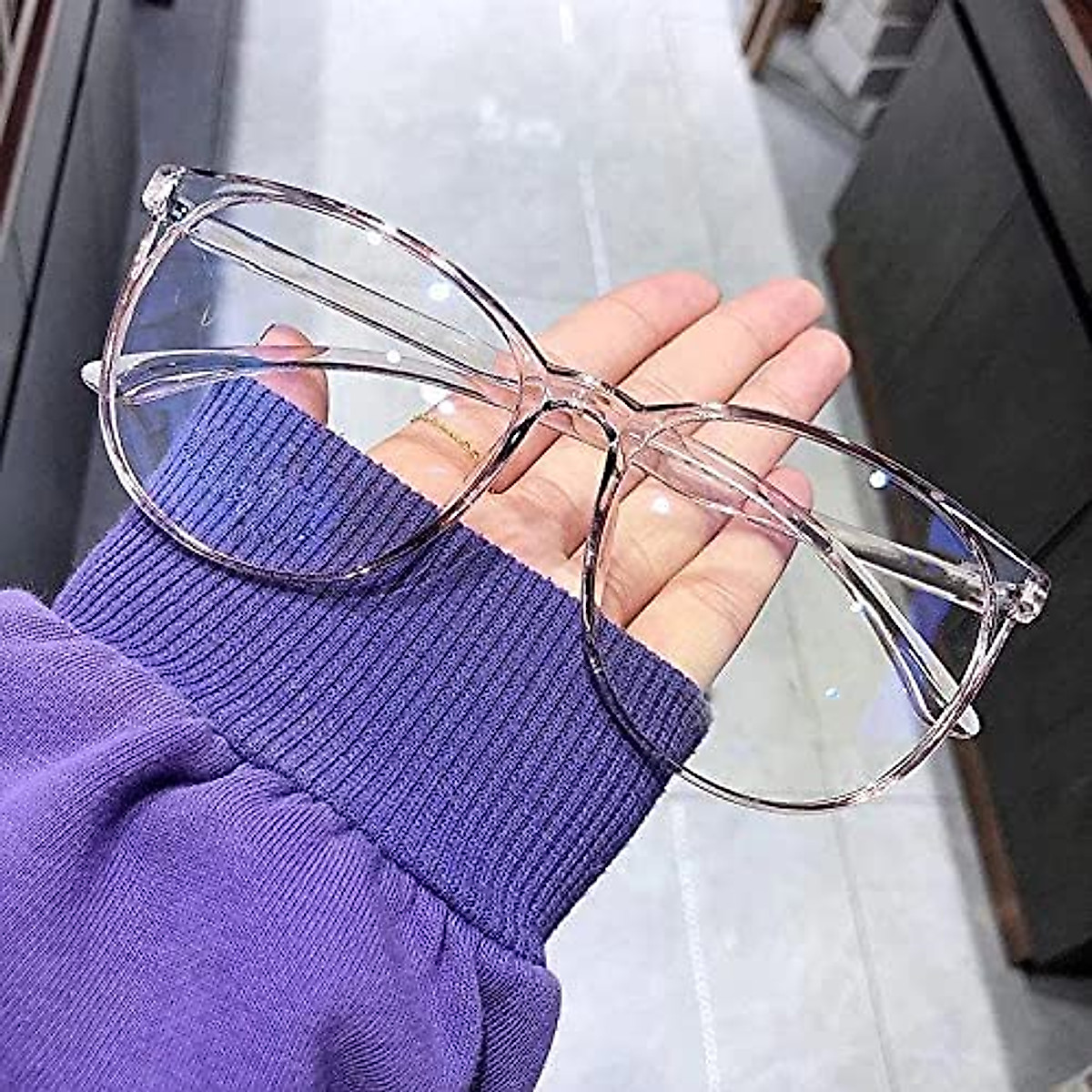 Rewhey Transparent Computer Glasses Frame Women Men Anti Blue Light Round Eyewear Blocking Glasses Optical Spectacle Eyeglass (Pink)