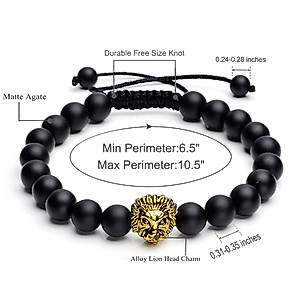 Jovivi 5 Pcs 8mm Handmade Natural Stone Bead Bracelets for Men Women Adjustable Lava Rock/Matte Agate/Picture/Dragonstone Lion Head Gemstone Beaded Bracelet Set Essential Oil Anxiety Jewelry