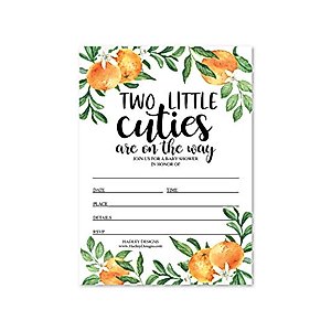 25 Two Little Cuties Baby Shower Invitations, Sprinkle Invite For Boy or Girl Twins, Coed Garden Gender Reveal Neutral Theme, Cute Boho Fill or Write In Blank Printable Card, Floral Party DIY Supplies