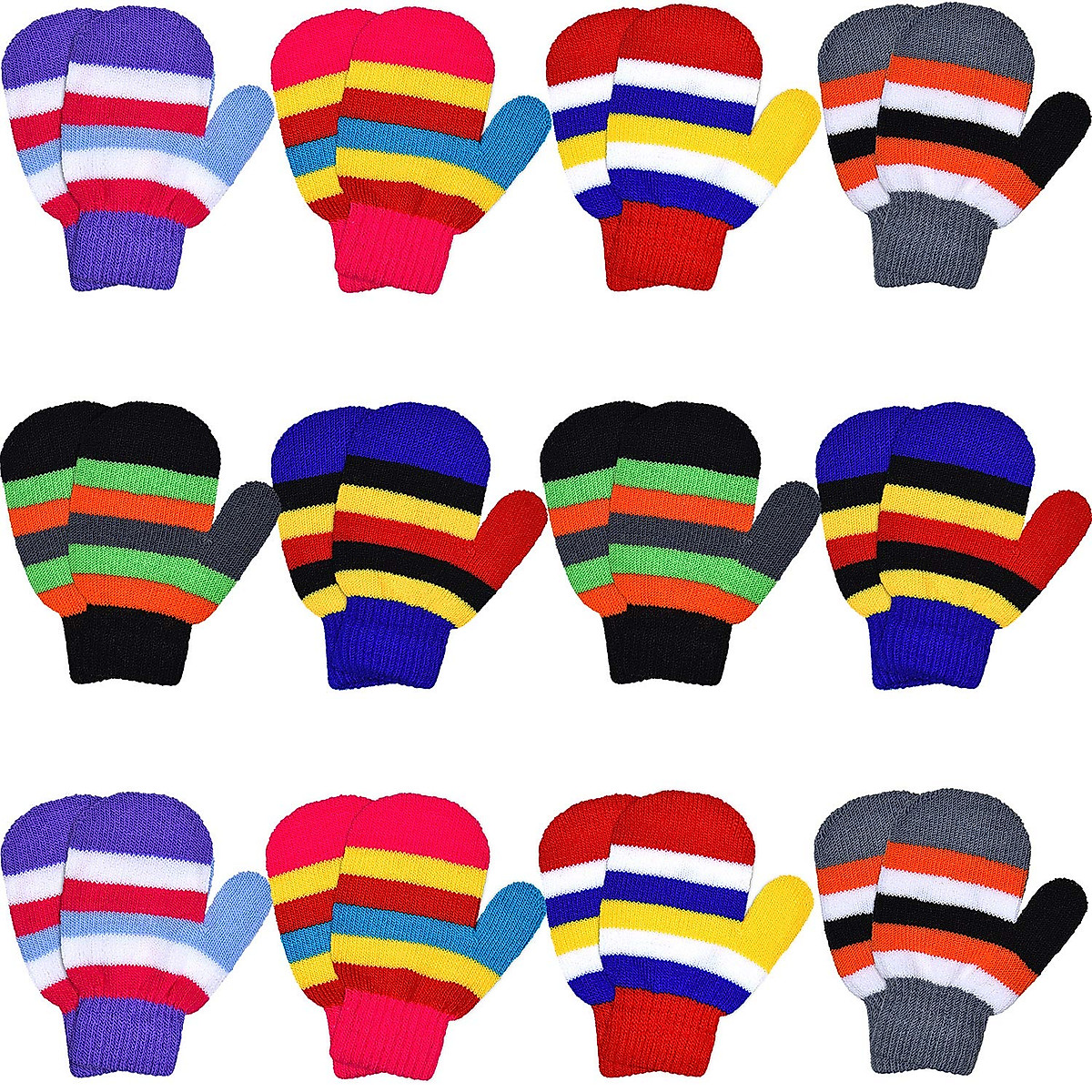 Syhood 12 Pairs Toddler Winter Mittens Stretch Full Finger Mittens Knitted Gloves Kids Warm Knitted Unisex Gloves for Baby Boys and Girls Christmas Giving