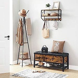 VASAGLE Industrial Storage Bench, Bed End Stool with Padded Seat and Metal Shelf, Sturdy Steel Frame, 39.4”L x 15.7”W x 18.5”H (100 x 40 x 47 cm), Rustic Brown + Black