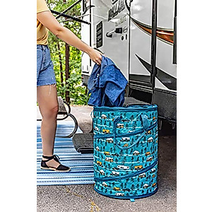 Camco Life is Better at The Campsite Pop-Up Utility Container | 18 x 24-inch | A Compact Size for Multi-Purpose Use | Sketched RVs and Trees Pattern (42987)