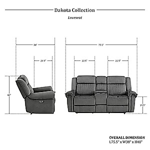 Lexicon Dakota Power Double Reclining Loveseat, Charcoal