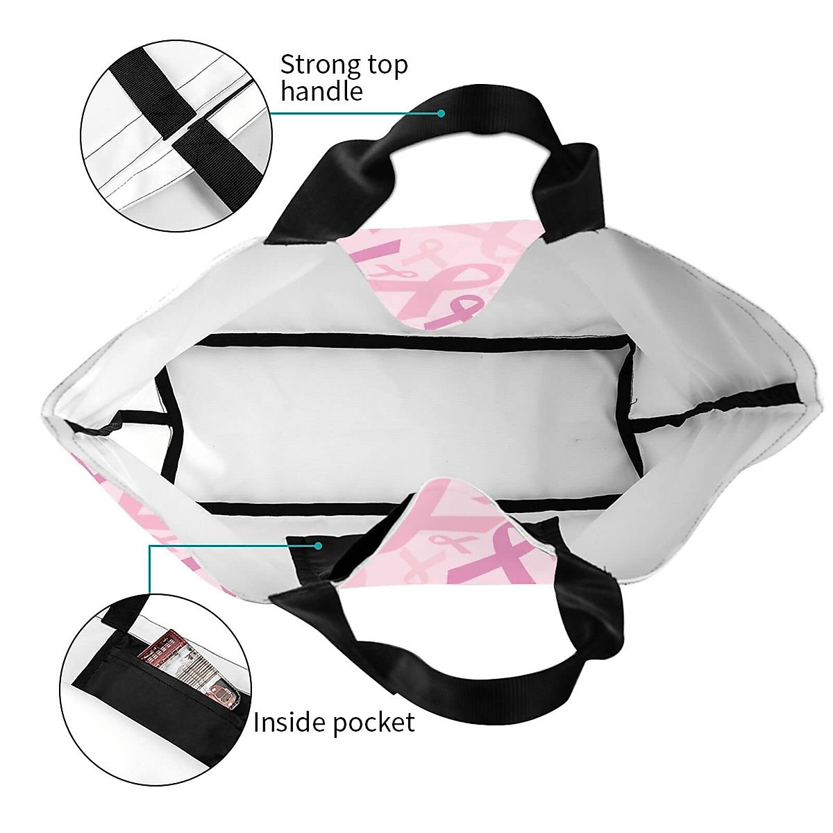 Breast Cancer Awareness Accessories Items Gifts Tote Bag, Canvas Beach Bag Survivor Gifts for Women Travel Reusable Grocery Shopping Bag