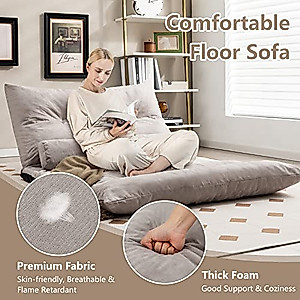 Giantex Adjustable Floor Sofa Bed, Foldable Lazy Couch Bed with Adjustable Backrest, Convertible Sofa Sleeper with 2 Lumbar Pillows, Floor Seating for Gaming Living Room Bedroom (Gray)