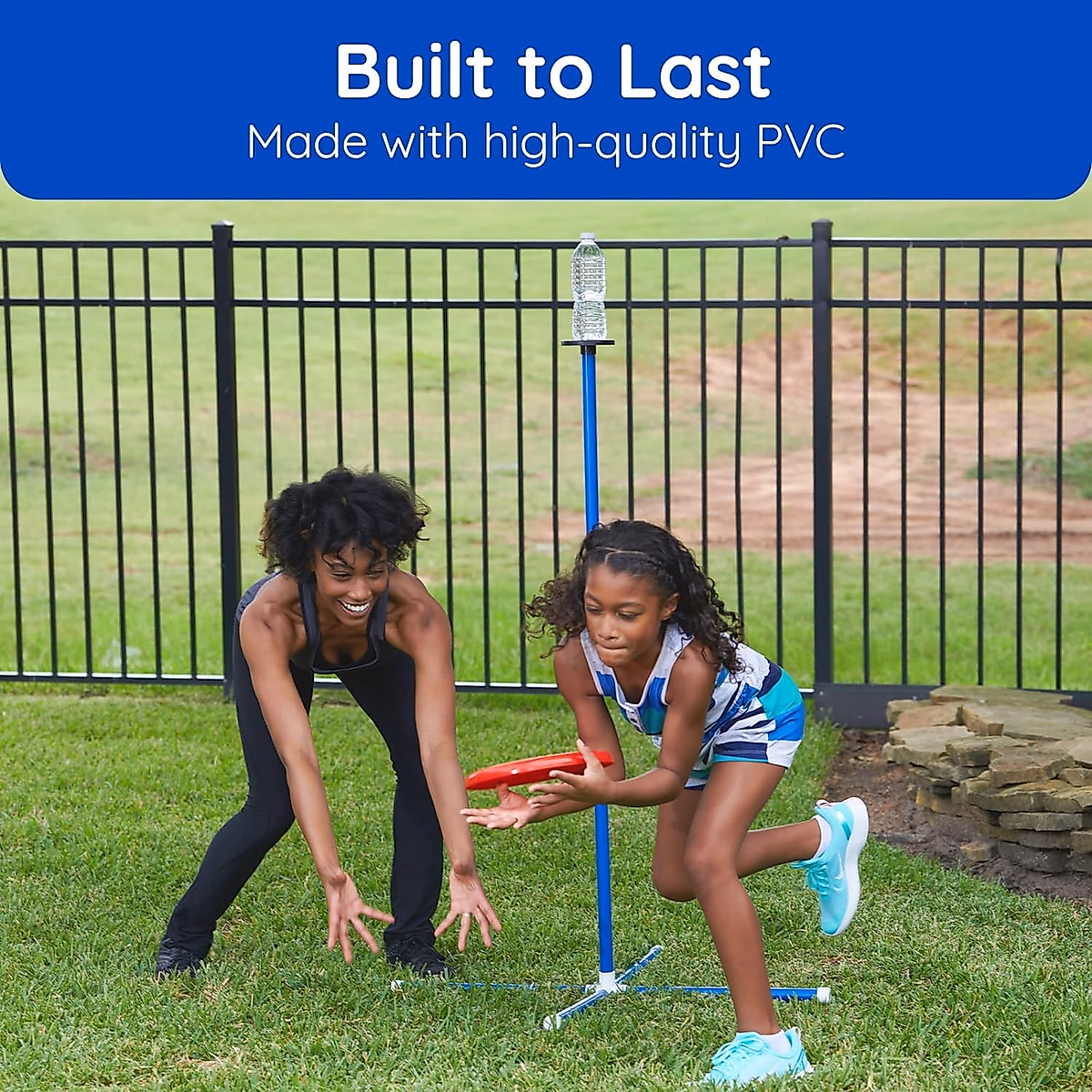 Giggle N Go Yard Games for Adults and Kids - Outdoor Polish Horseshoes Game Set for Backyard and Lawn with Frisbee, Bottle Stands, Poles and Storage Bag﻿, Easter Basket Stuffers Gifts for Kids.